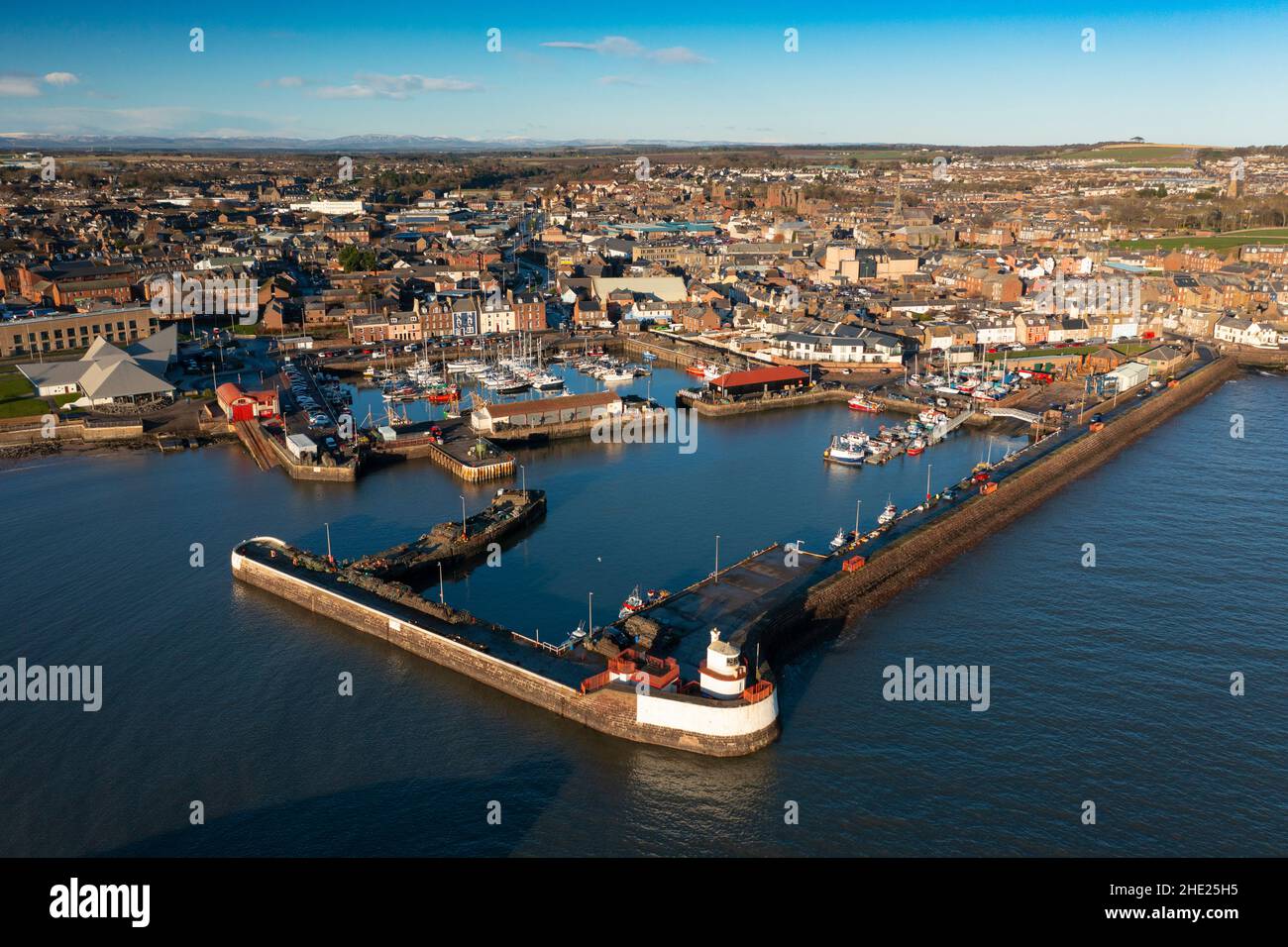 Aerial view from drone of Arbroath harbour in Angus, Scotland. UK Stock ...