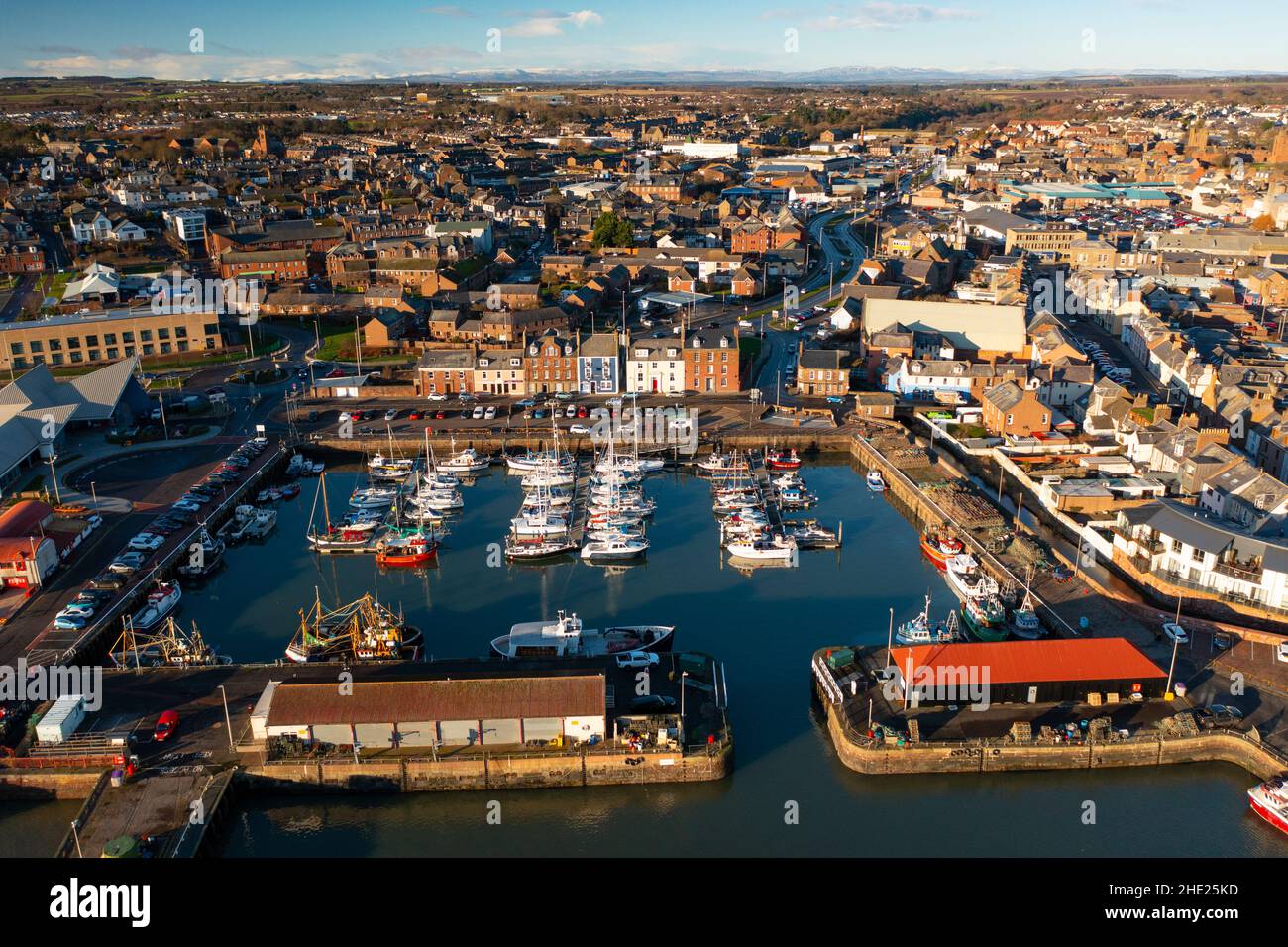 Aerial view from drone of Arbroath harbour in Angus, Scotland. UK Stock ...