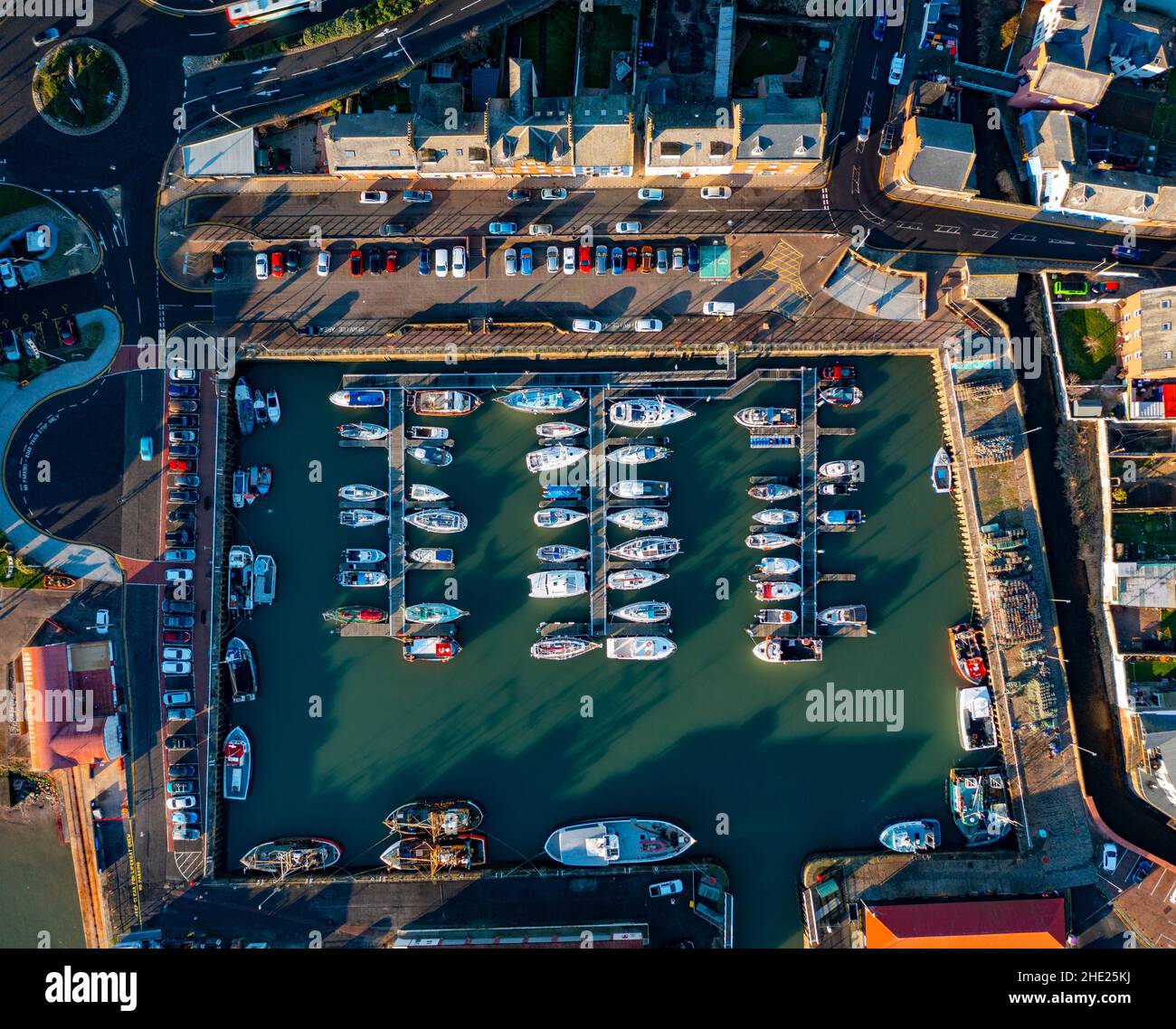 Aerial view from drone of Arbroath harbour in Angus, Scotland. UK Stock ...