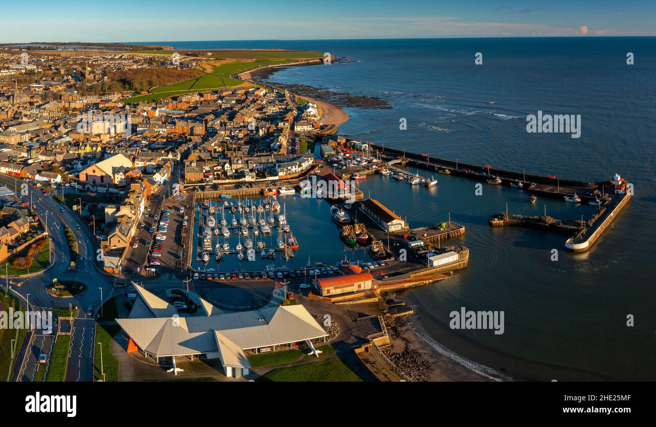 Aerial view from drone of Arbroath harbour in Angus, Scotland. UK Stock ...