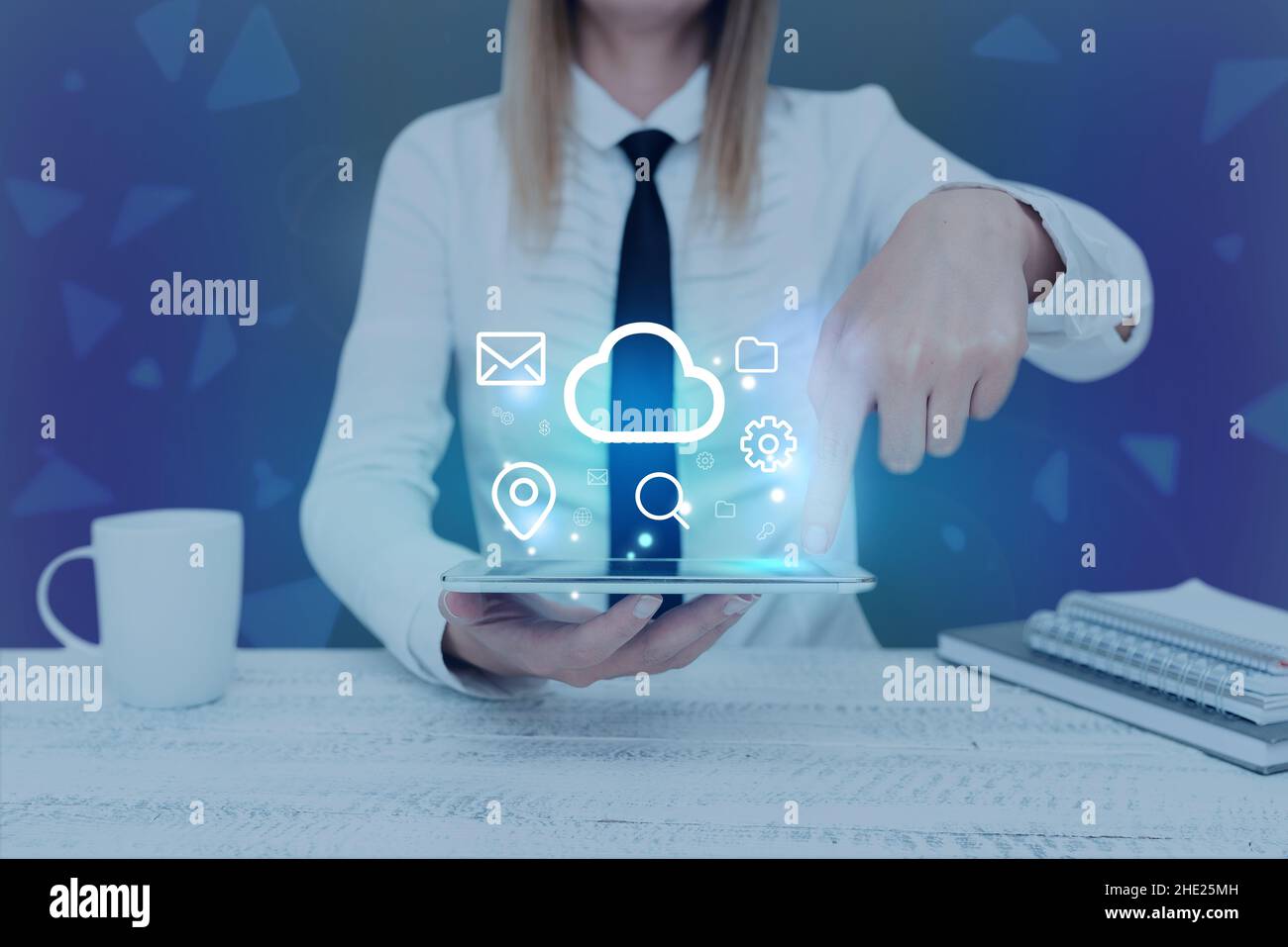 Lady Pressing Screen Of Mobile Phone Showing The Futuristic Technology ...