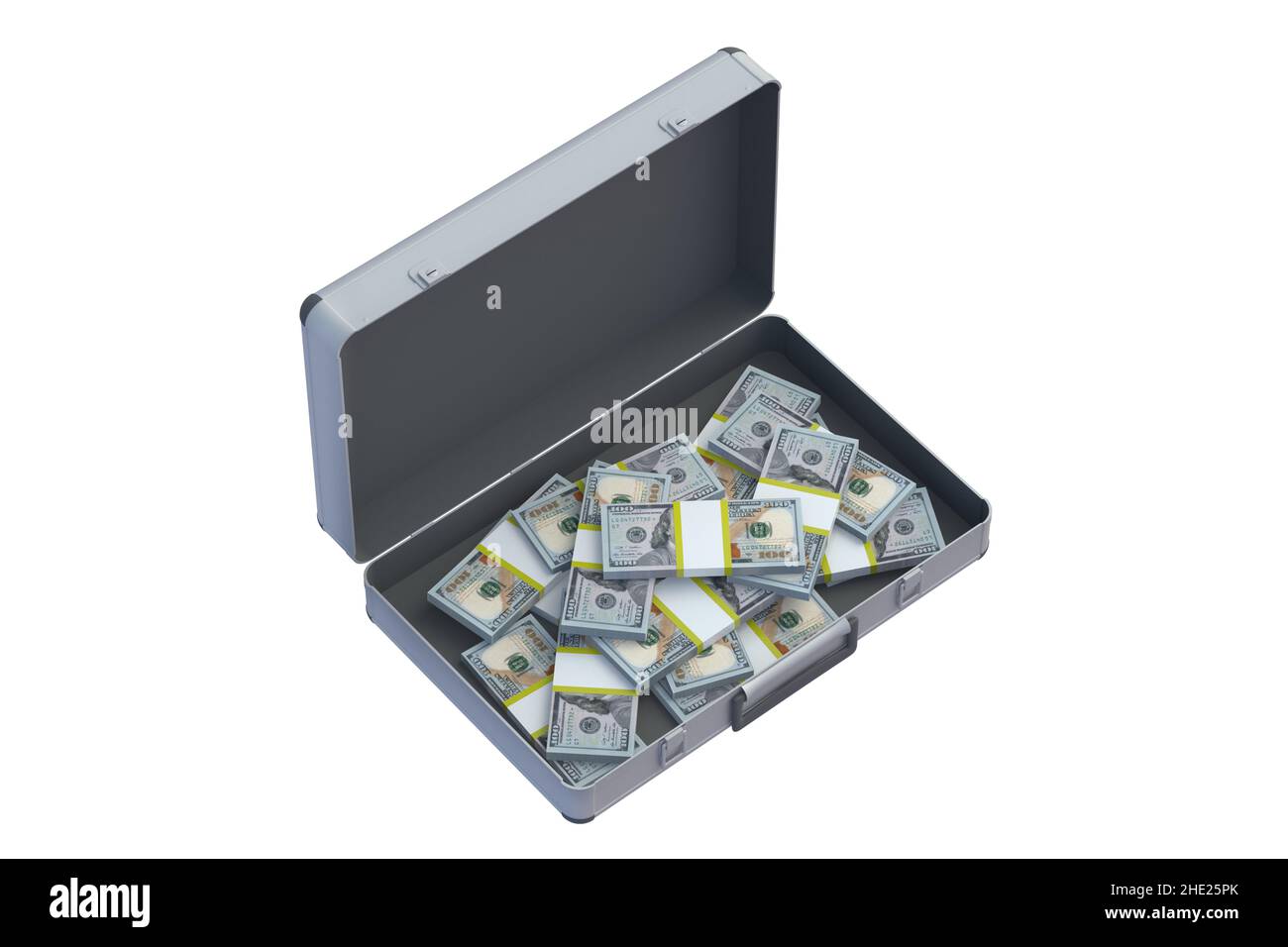 Suitcase full of money, american banknotes isolated on white background ...