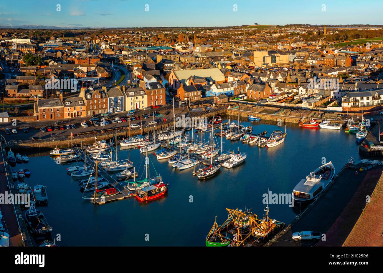 Aerial view from drone of Arbroath harbour in Angus, Scotland. UK Stock ...