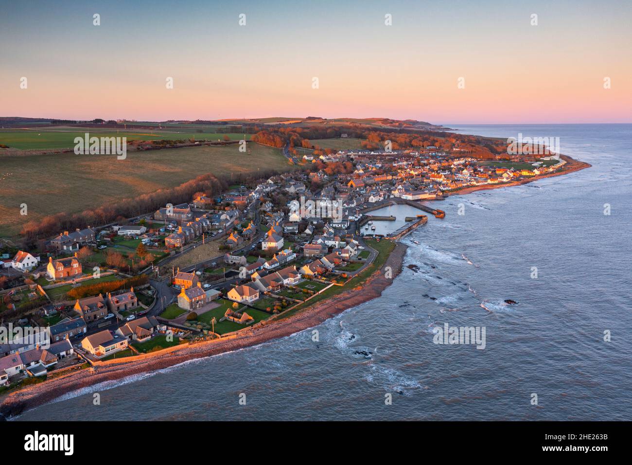 Aerial view from drone of Johnshaven village and harbour in ...