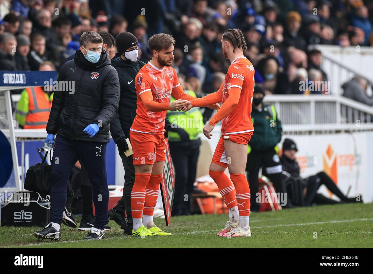 Luke Garbutt #29 of Blackpool comes on for James Husband #3 of ...