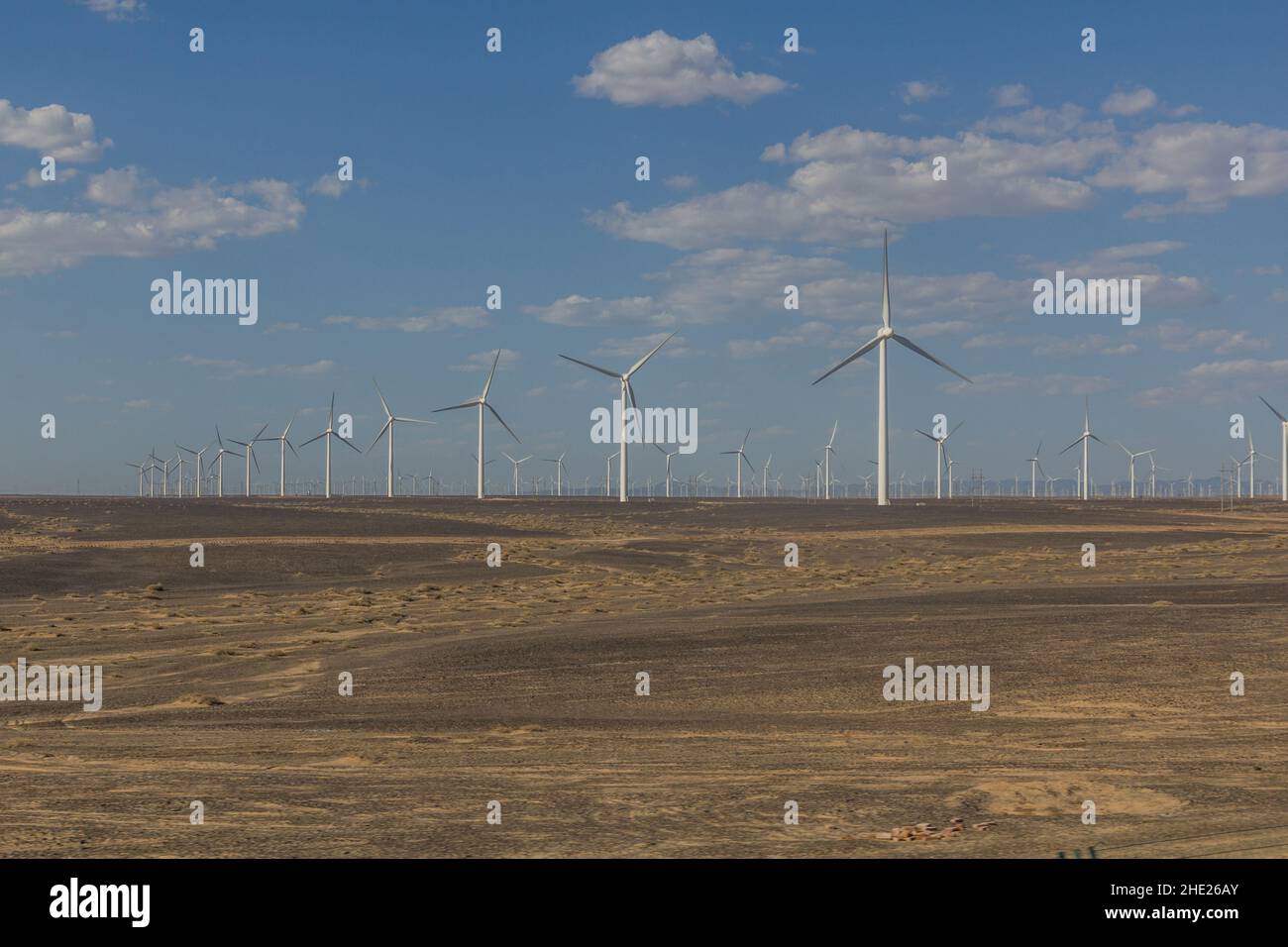 Wind power plants in the Gobi desert, Gansu province, China Stock Photo ...