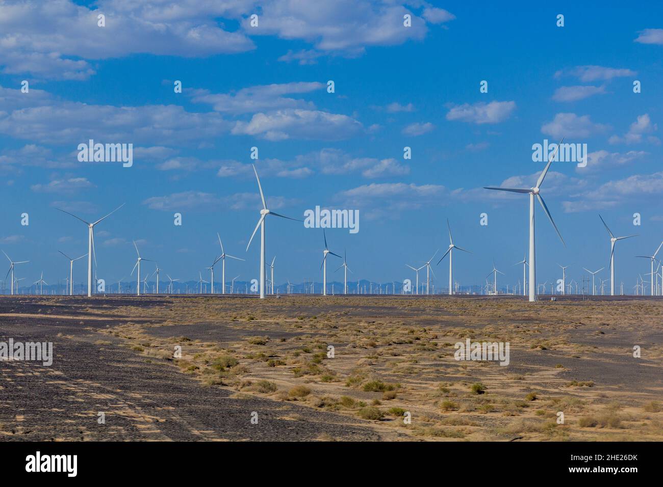 Wind powerplants in the Gobi desert, Gansu province, China Stock Photo ...
