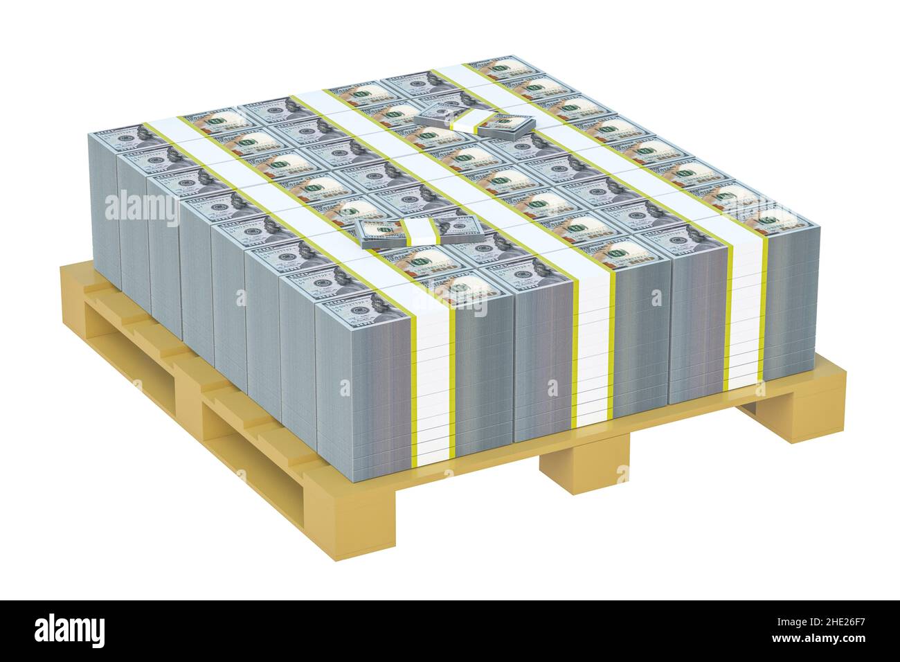 Stack of money on pallet for transportation isolated on white ...