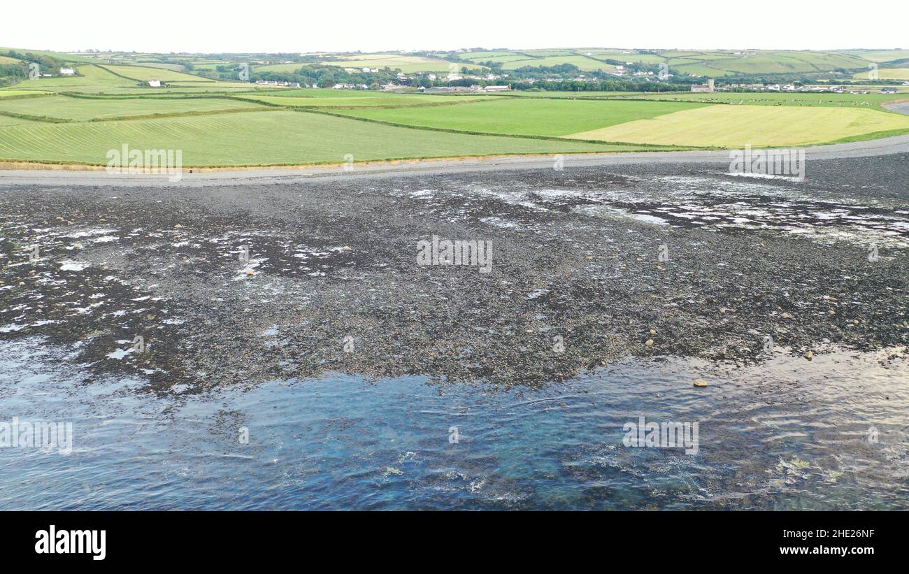 Aerial Image overlooking Llanon from Llanrhystud beach, showing the sea ...