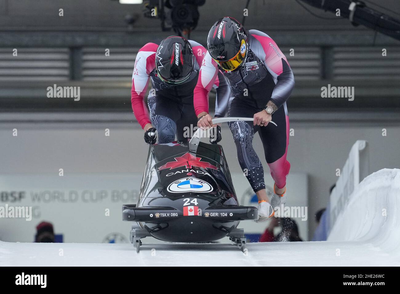 WINTERBERG, GERMANY - JANUARY 8: Christopher Spring and Jay Dearborn of Canada compete in the 2 ...