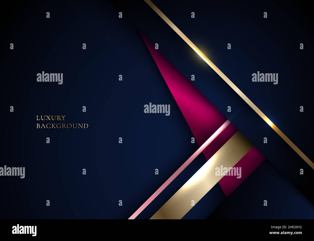 Abstract 3D blue and golden stripes triangles shapes with shiny gold ...