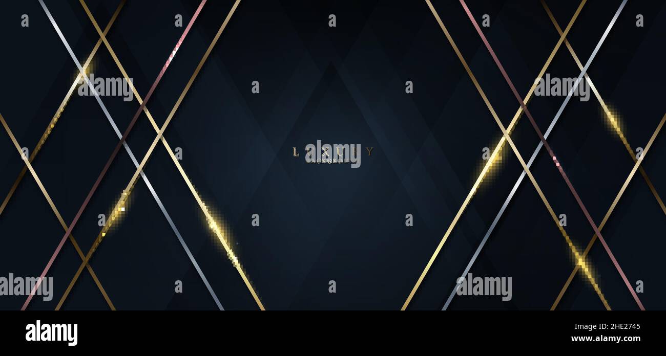 Elegant abstract 3D golden lines lighting with dark blue triangles ...