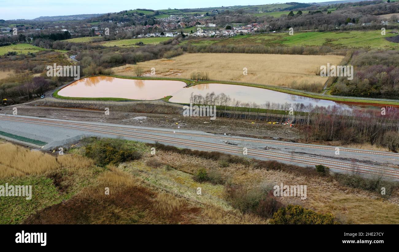 Aerial images of the Llangennech train crash site, diesel contaminant ...