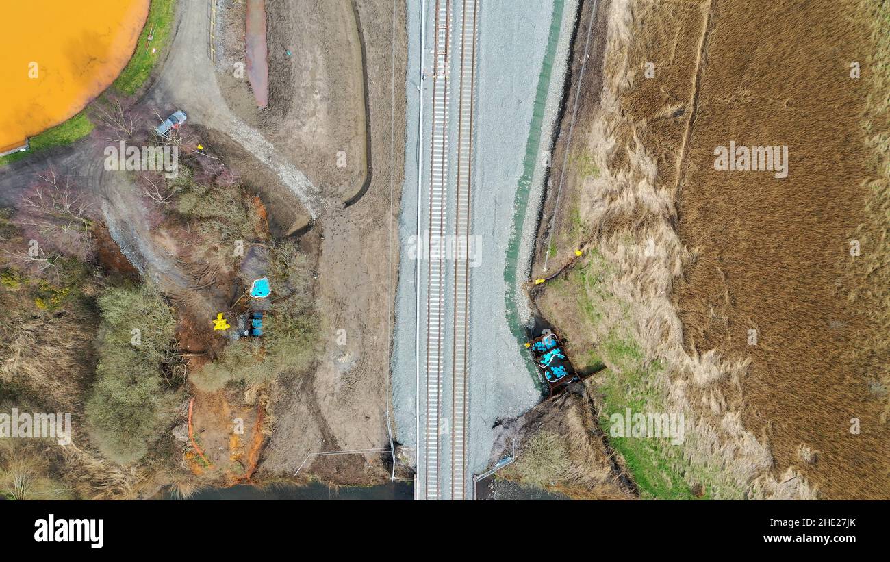 Aerial images of the Llangennech train crash site, diesel contaminant ...