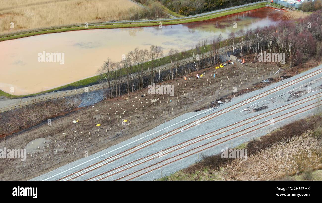 Aerial images of the Llangennech train crash site, diesel contaminant ...