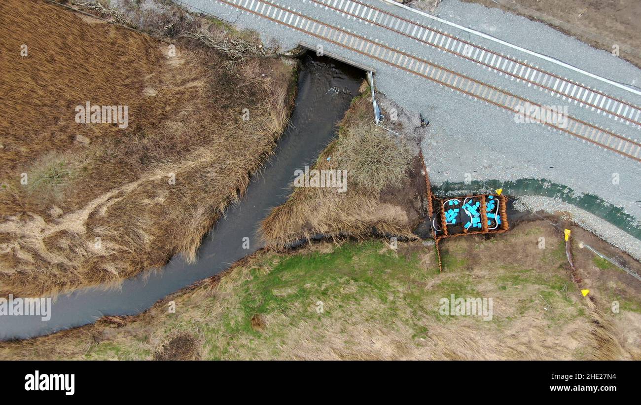 Aerial images of the Llangennech train crash site, diesel contaminant ...
