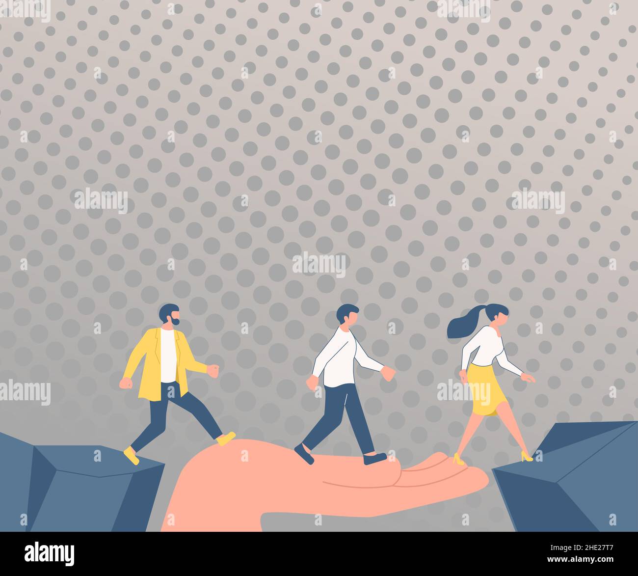 Colleagues Crossing Obstacles On Hand Bridge Presenting Teamwork ...