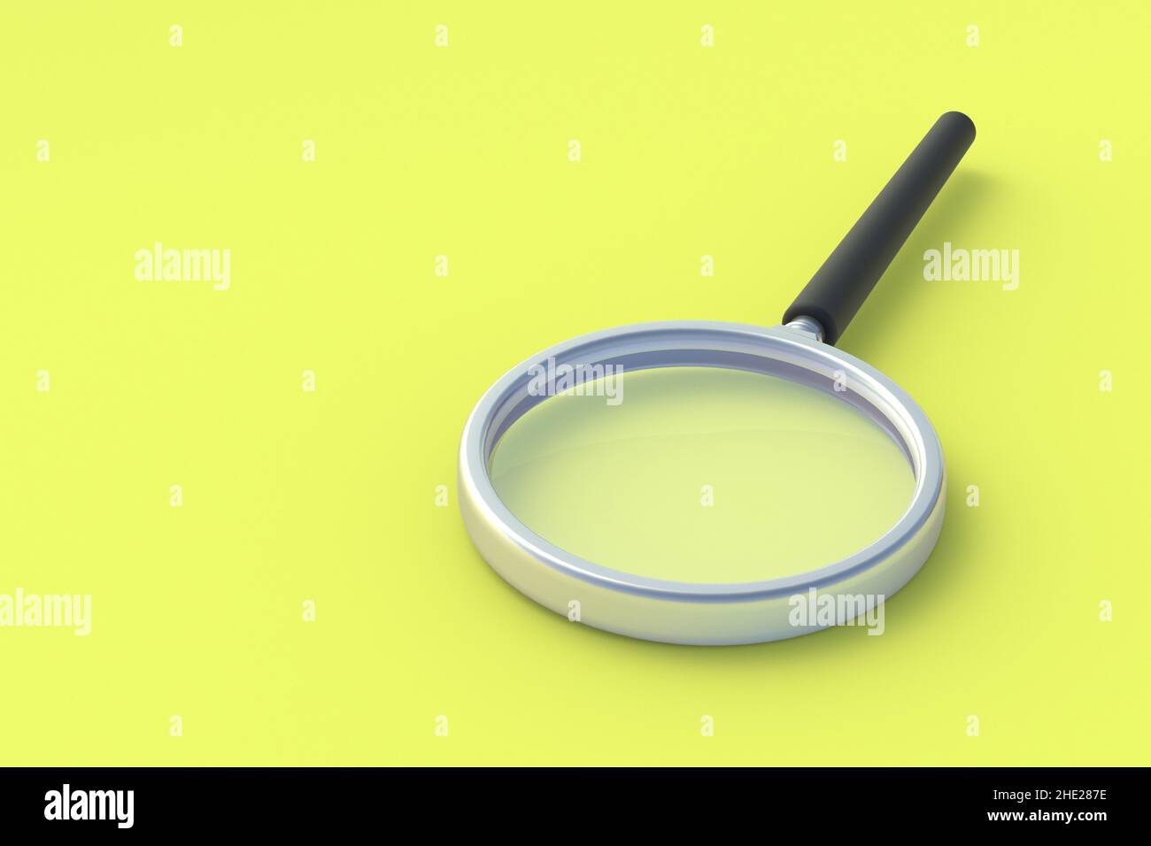 Optical magnifier on yellow background. Copy space. 3d render Stock ...