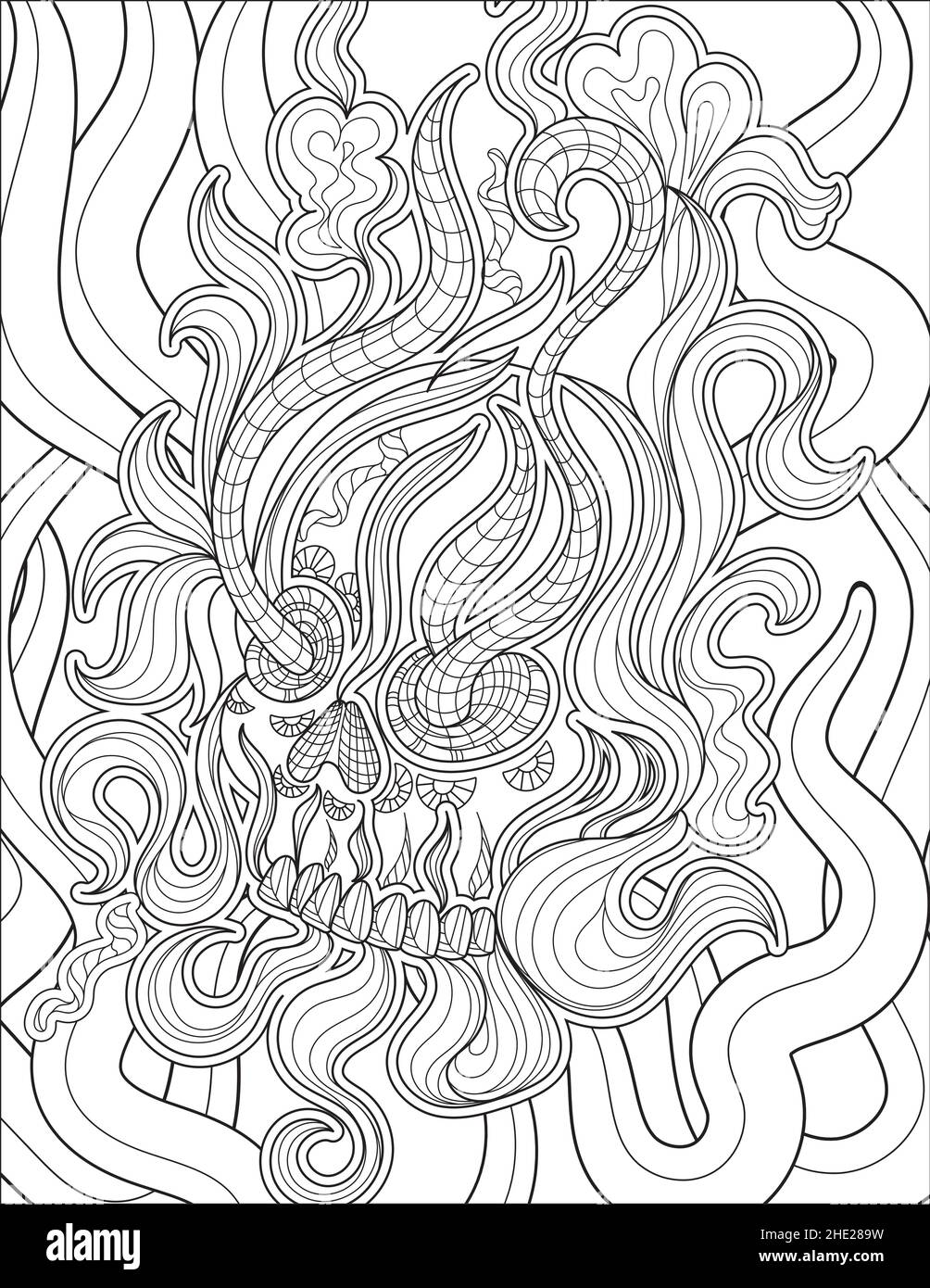 Flaming Skulls Coloring Pages