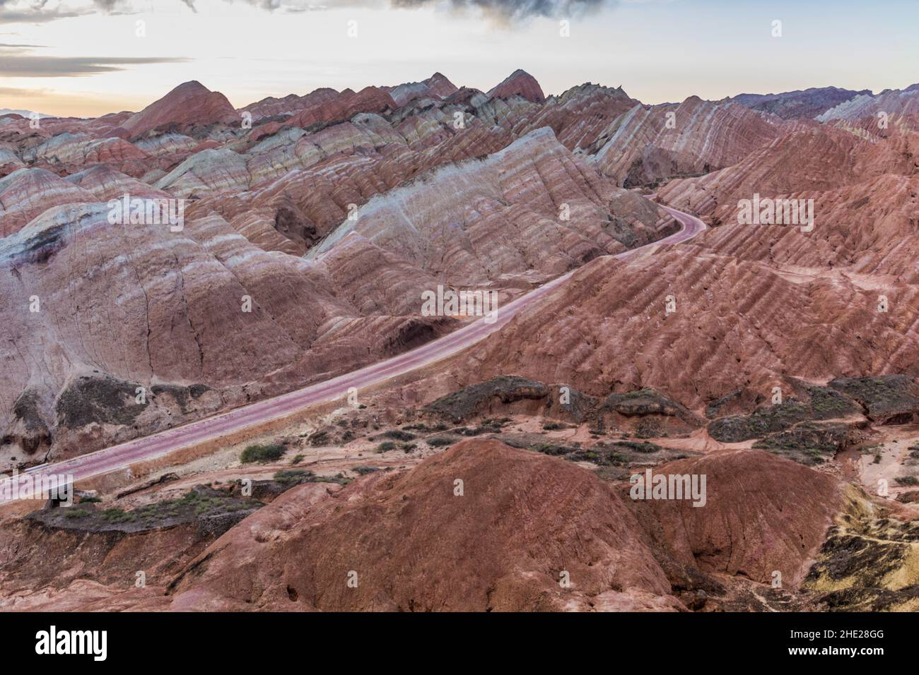 Road through rainbow mountains of Zhangye Danxia National Geopark ...