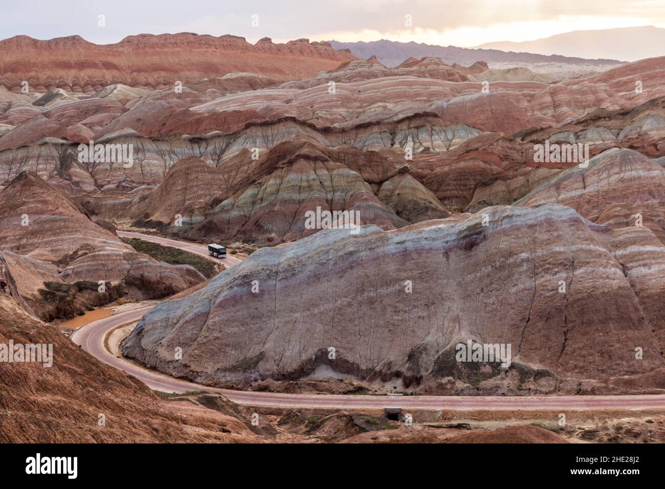 Road through rainbow mountains of Zhangye Danxia National Geopark ...