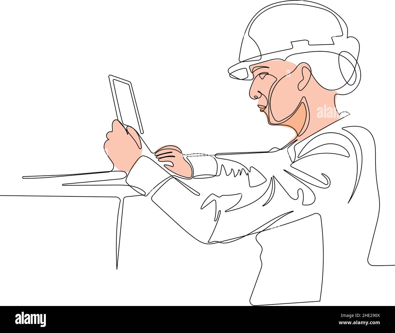 Continuous line drawing of a experienced engineer Stock Vector Image ...