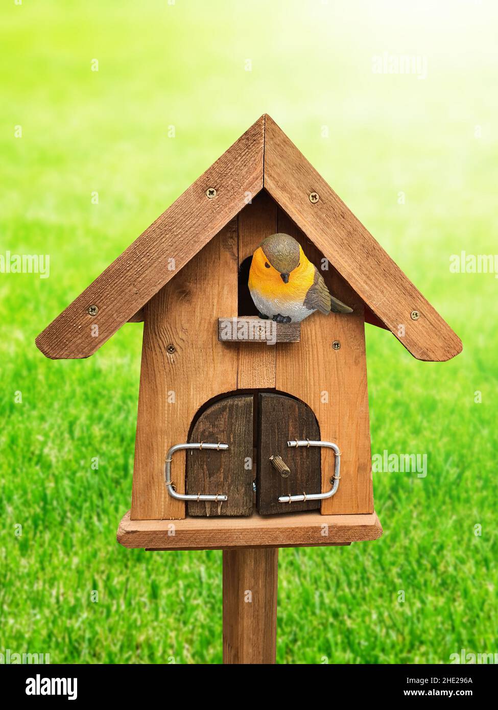 Bird house , rustic wooden natural Stock Photo - Alamy