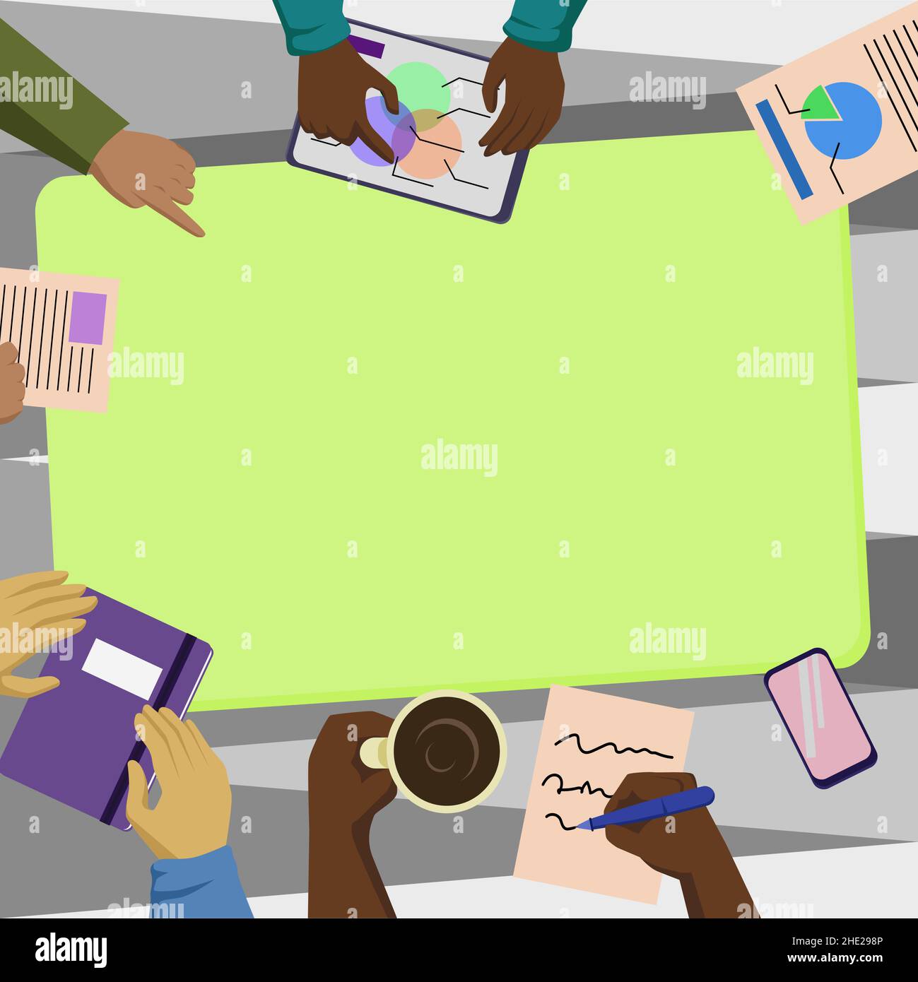 Four Colleagues Office Meeting Having Coffee Discussing Future Projects ...