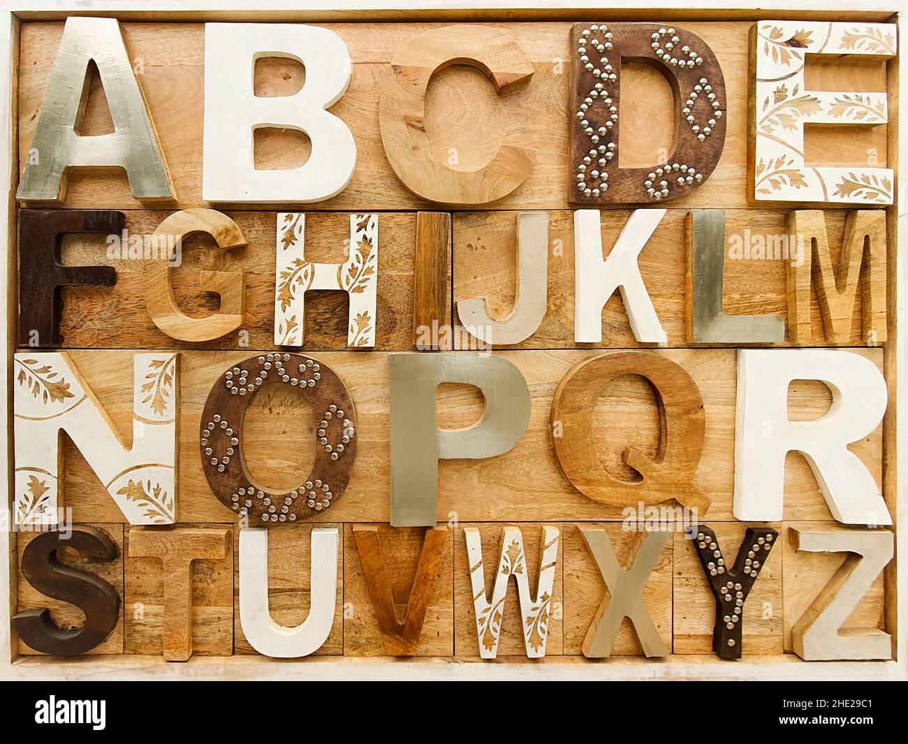 Wooden alphabet , word letters background Stock Photo - Alamy