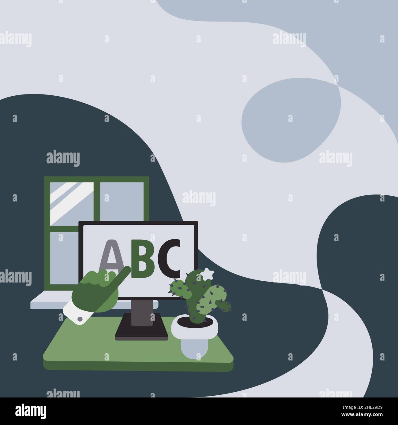 Hand Showing Letters Pointing Web Browser Screen With Cactus On Side ...