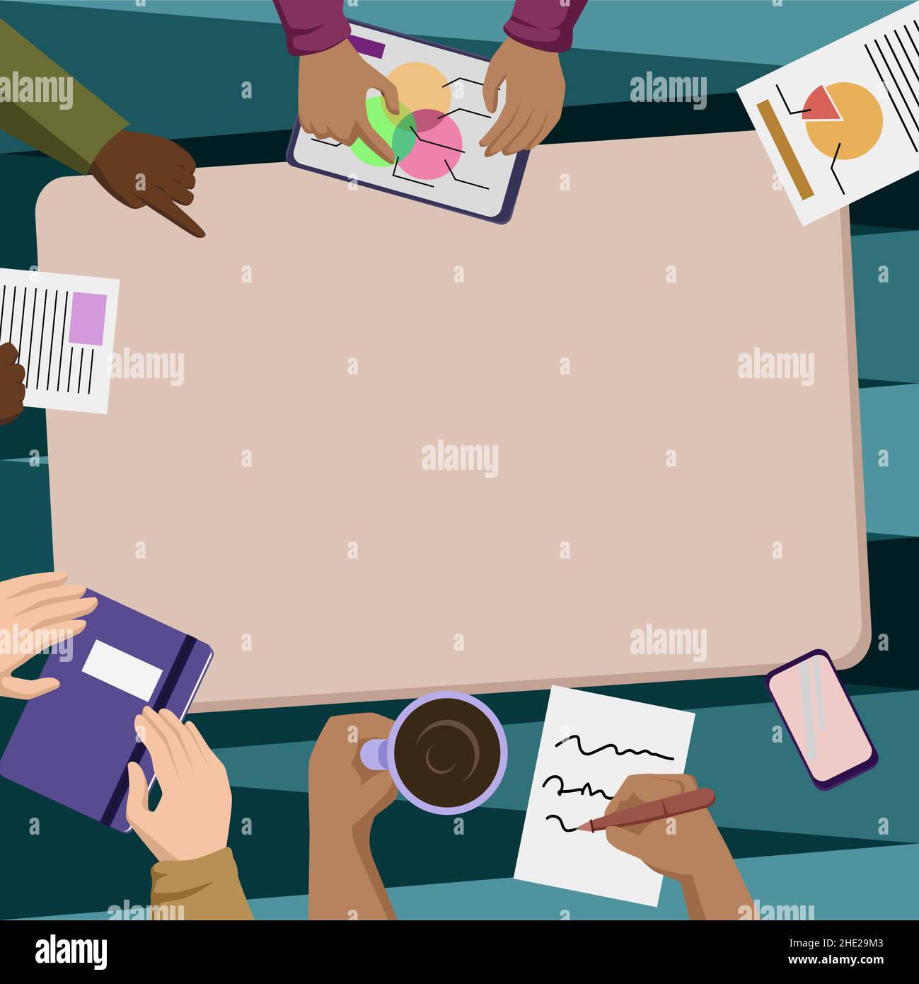 Four Colleagues Office Meeting Having Coffee Discussing Future Projects ...