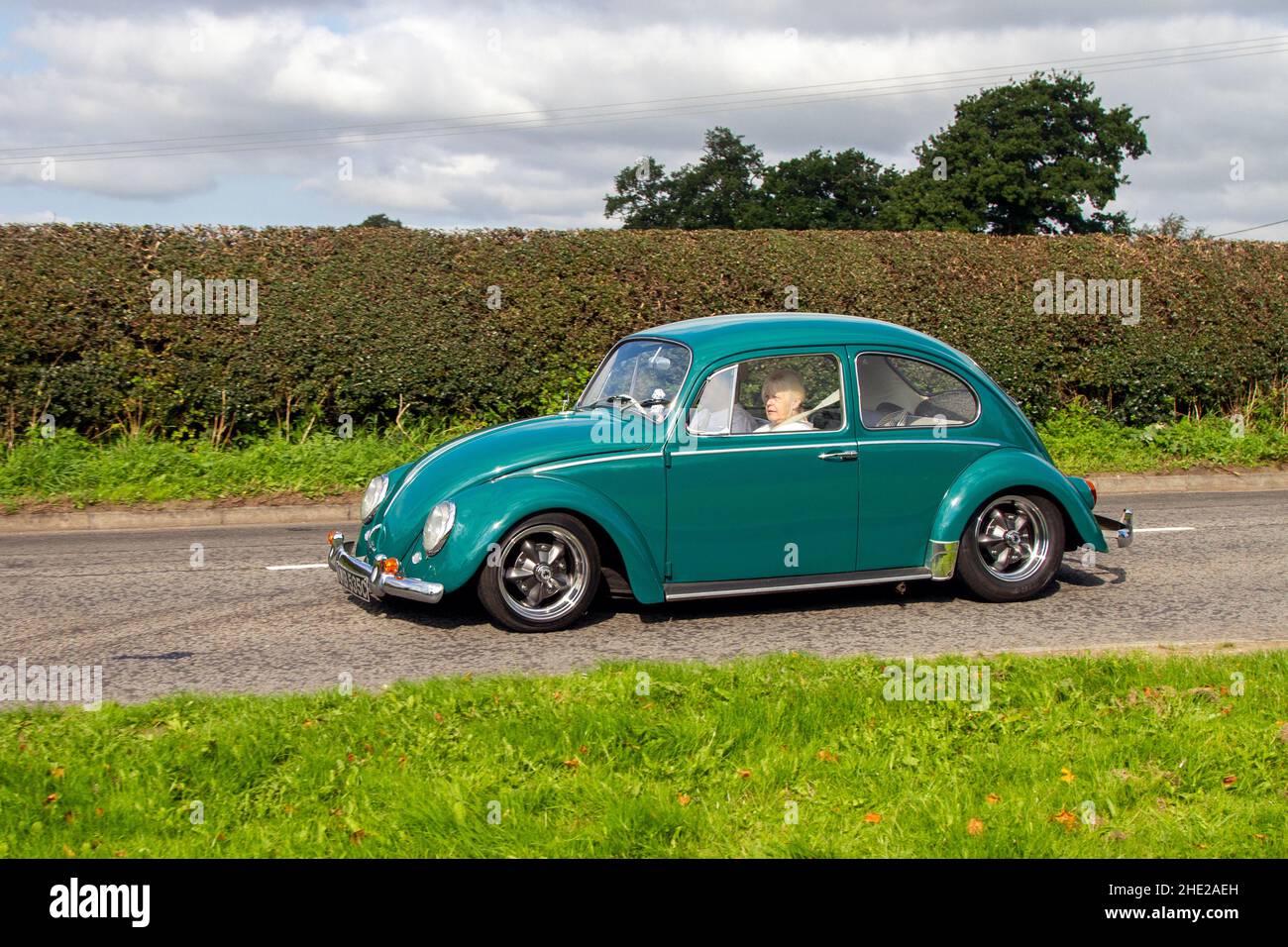 1965 60s sixties 1200cc green old style VW Volkswagen Beetle en-route ...