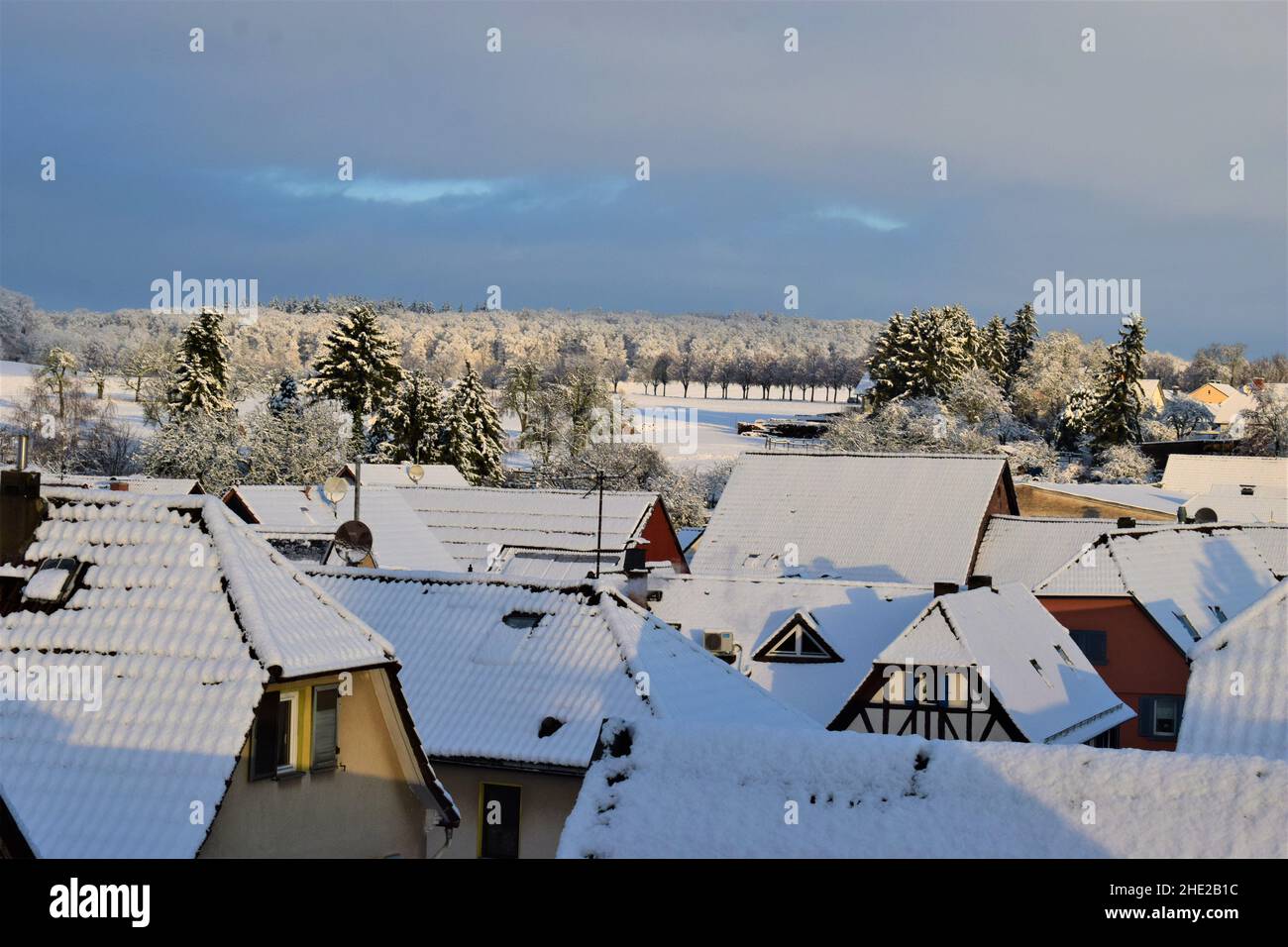 Winter in German Village Stock Photo - Alamy