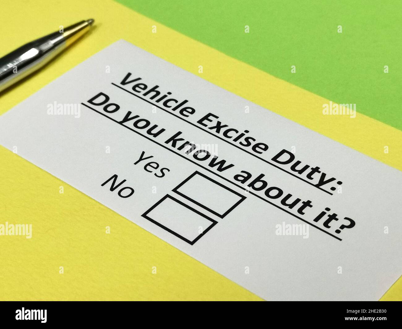 One person is answering question about vehicle excise duty Stock Photo ...