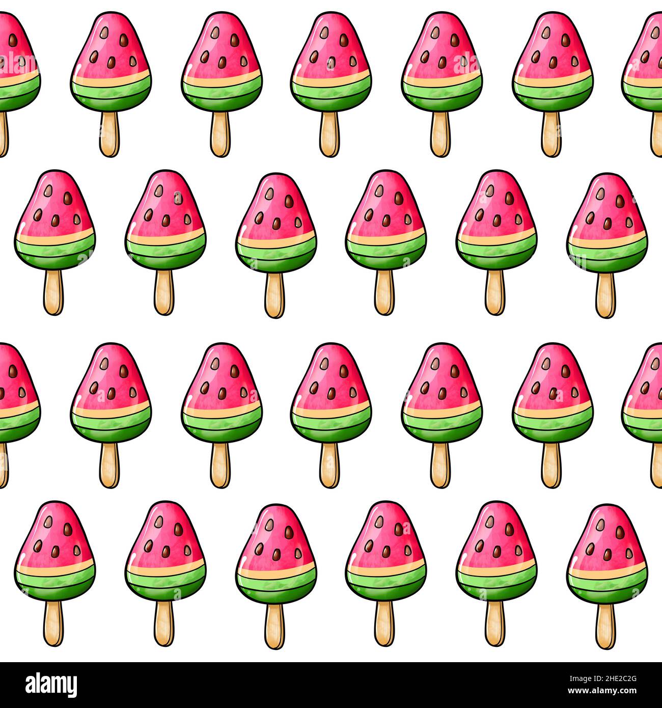 Seamless raster pattern of red green ice cream on stick with watermelon ...