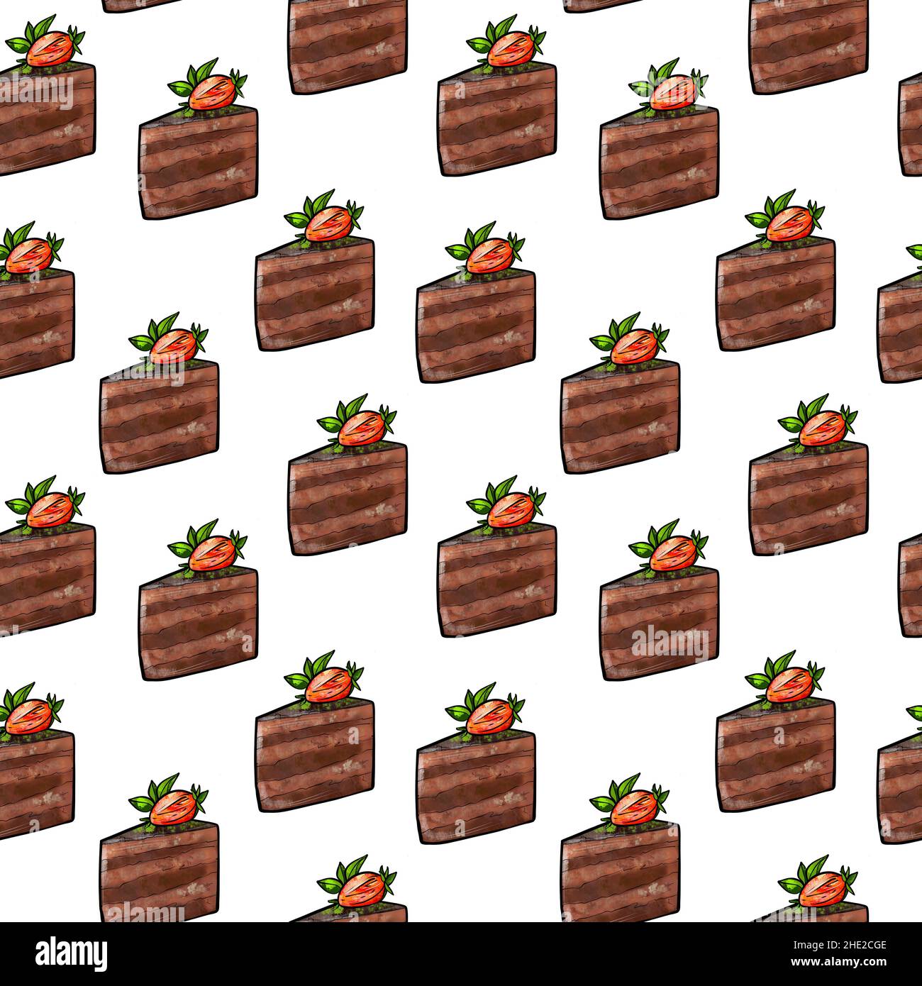 Illustration raster seamless pattern piece of brown chocolate cake ...