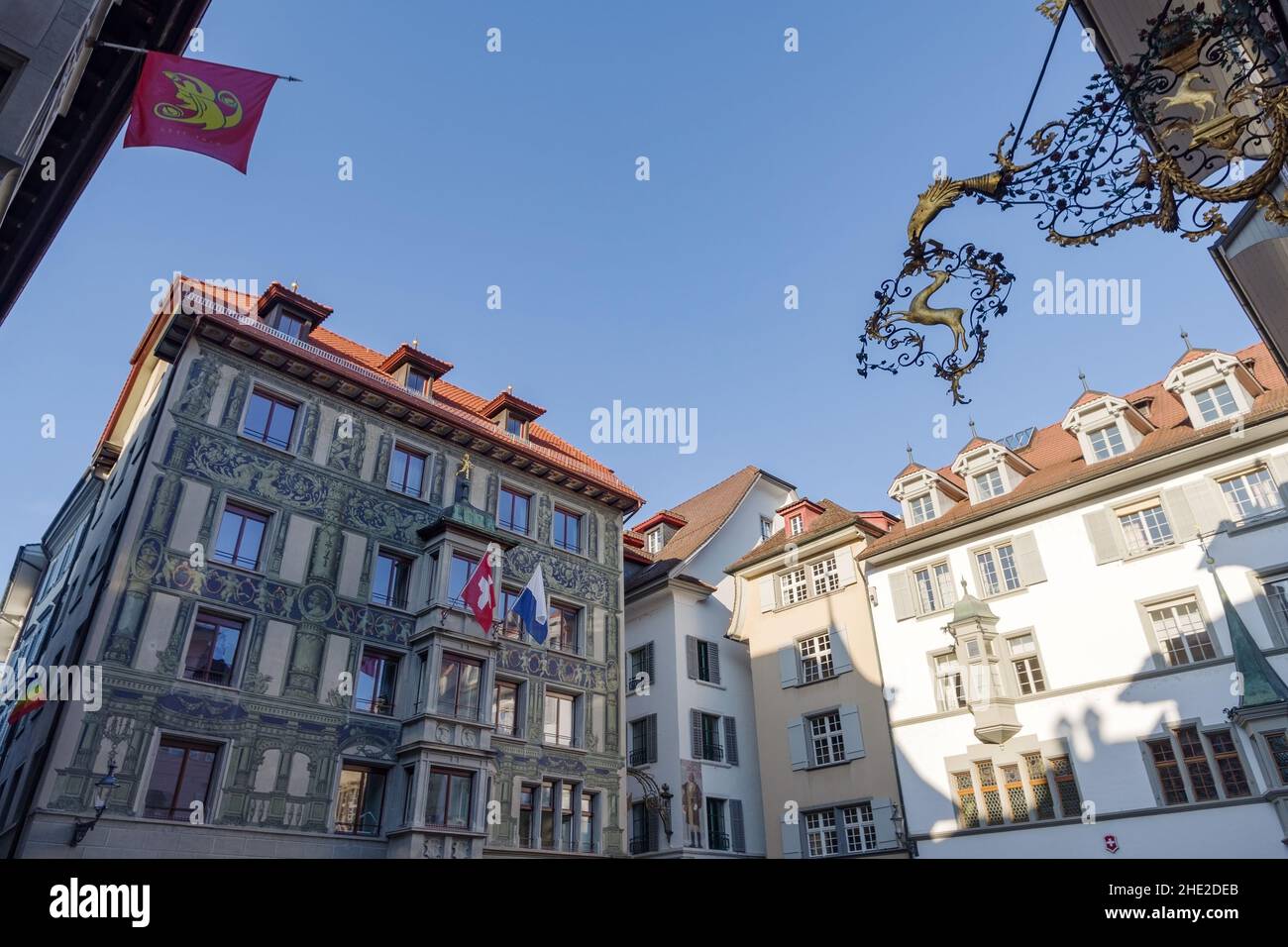 Traditional facade and colorful beautiful architecture in Lucerne old ...