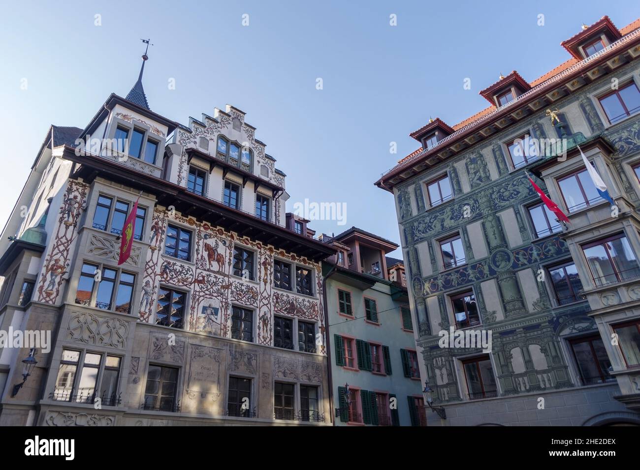 Traditional facade and colorful beautiful architecture in Lucerne old ...