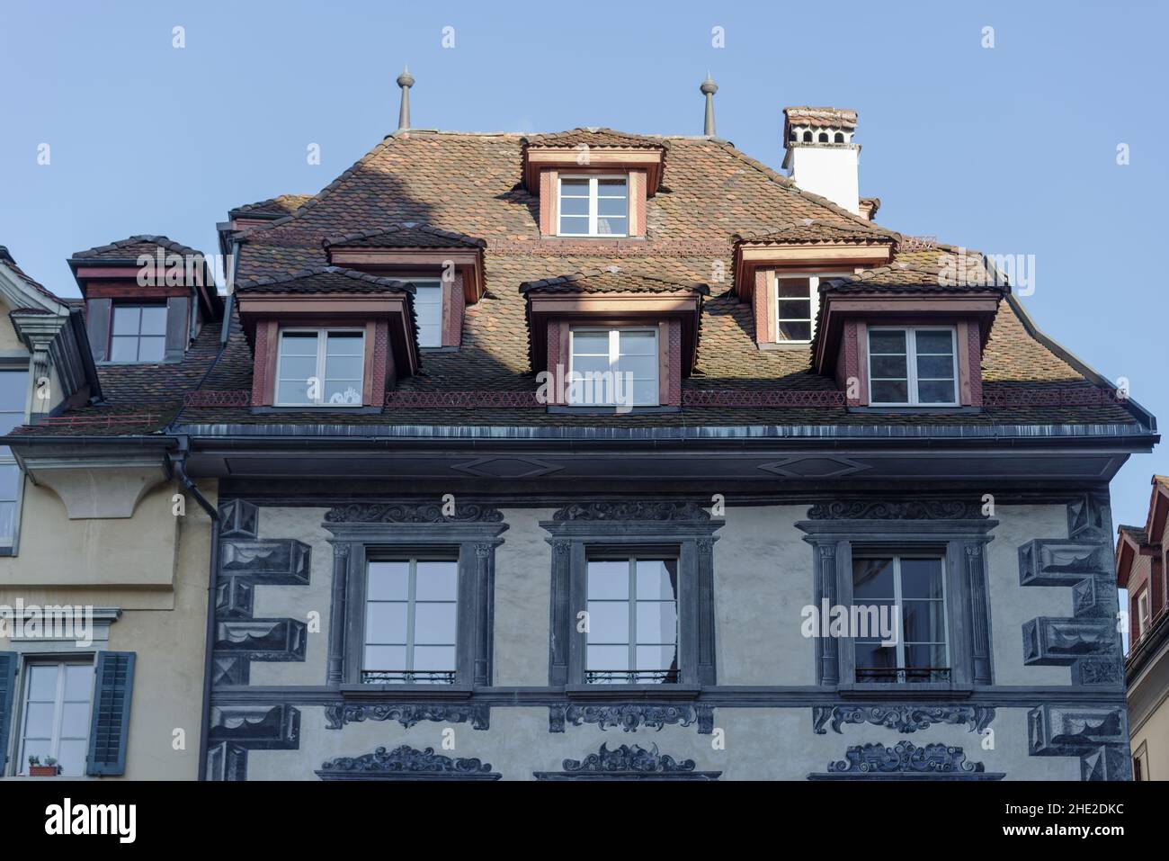 Traditional facade and colorful beautiful architecture in Lucerne old ...