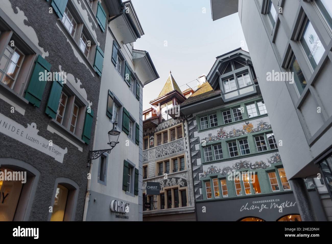 Traditional facade and colorful beautiful architecture in Lucerne old ...