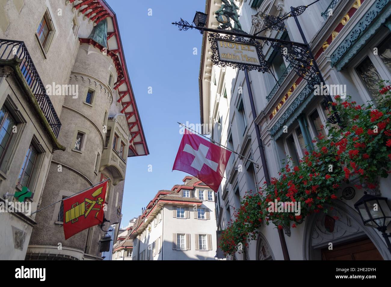 Traditional facade and colorful beautiful architecture in Lucerne old ...