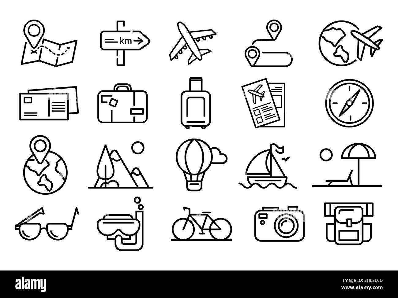 Set of travel icons. Summer vacation pictograms for web. Line stroke ...