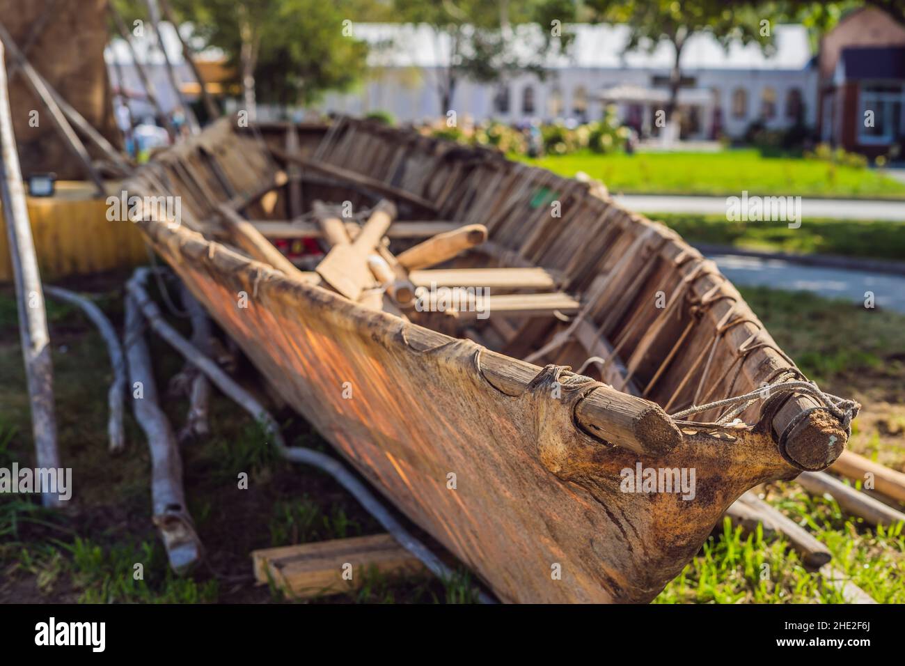 Ancient boat of ancient tribes on the seashore Stock Photo - Alamy