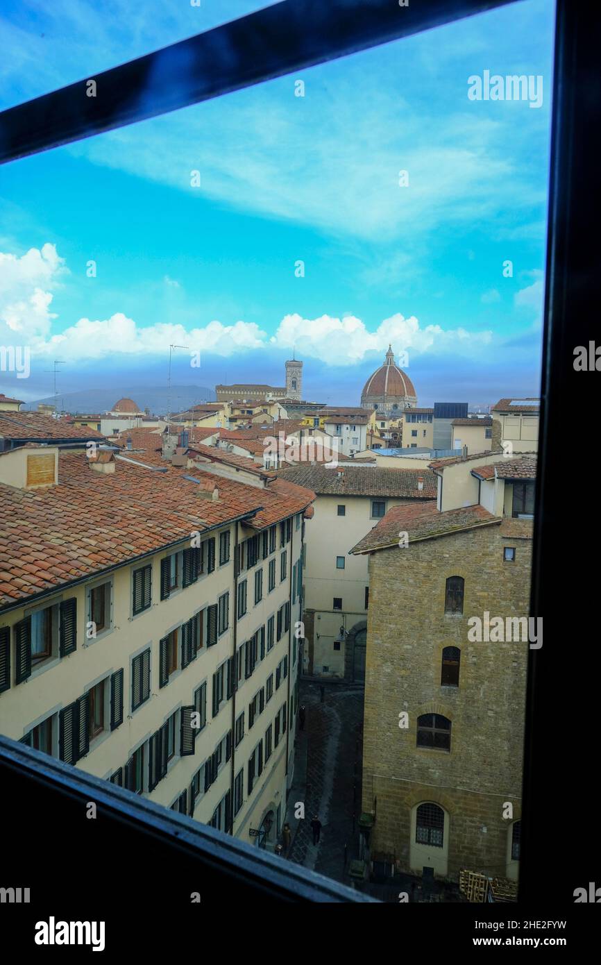Florence, Italy: city view on Arno river and canals, old town from the ...