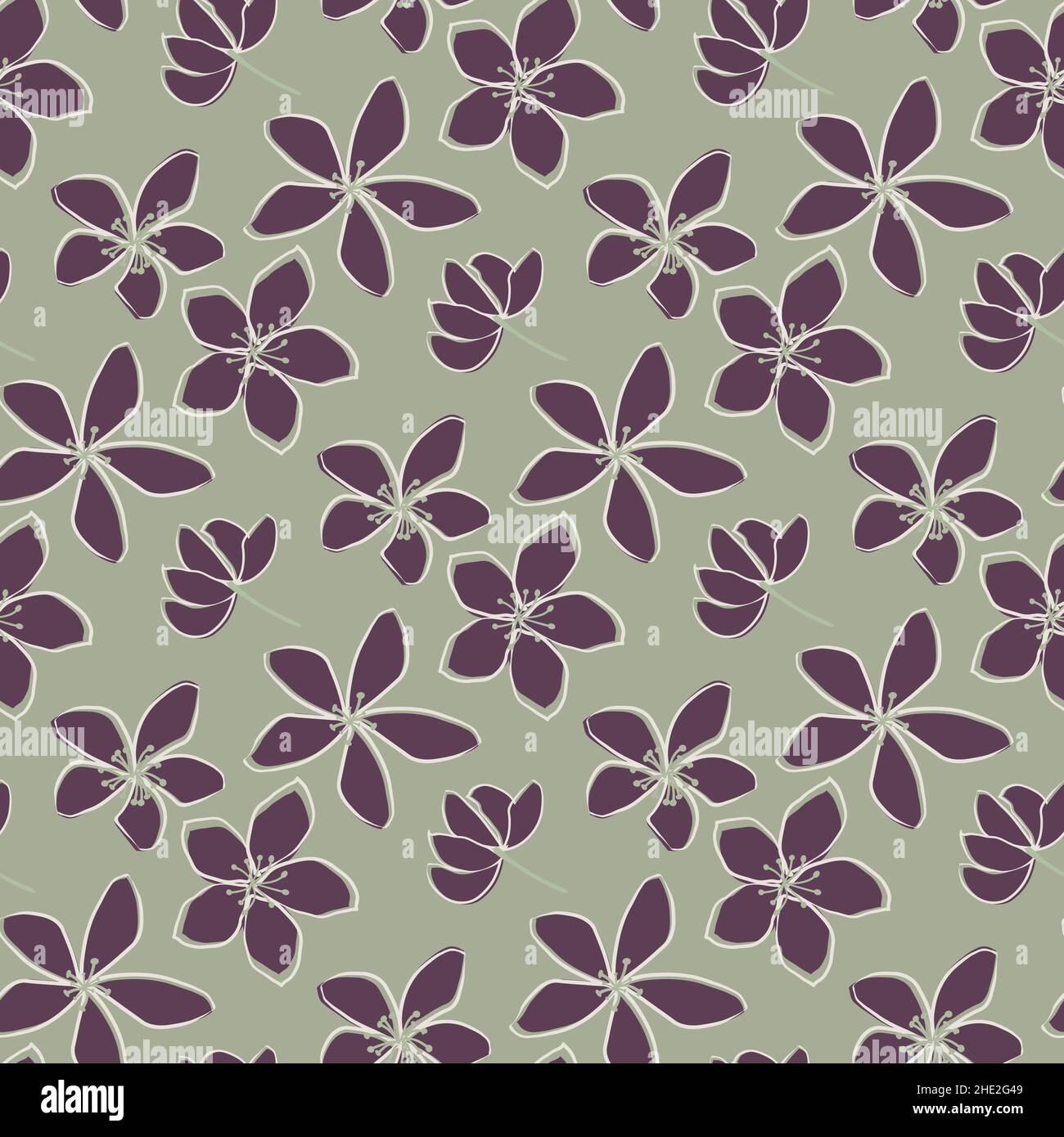 Jasmine floral vector seamless pattern background. Line art hand drawn ...