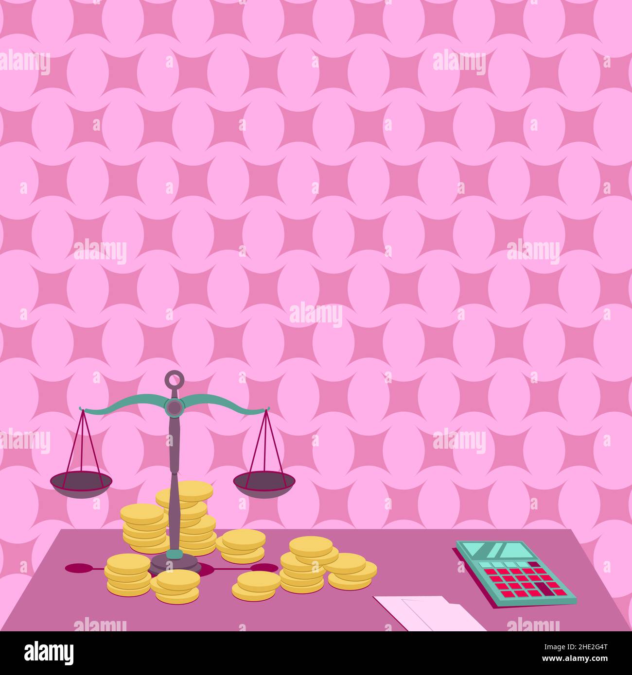 Balance Scale Surrounded By Coins Calculator Counting Financial ...