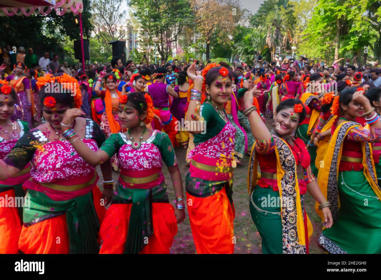 Kolkata, India - March 21st, 2019 : Beautiful young girls with spring ...