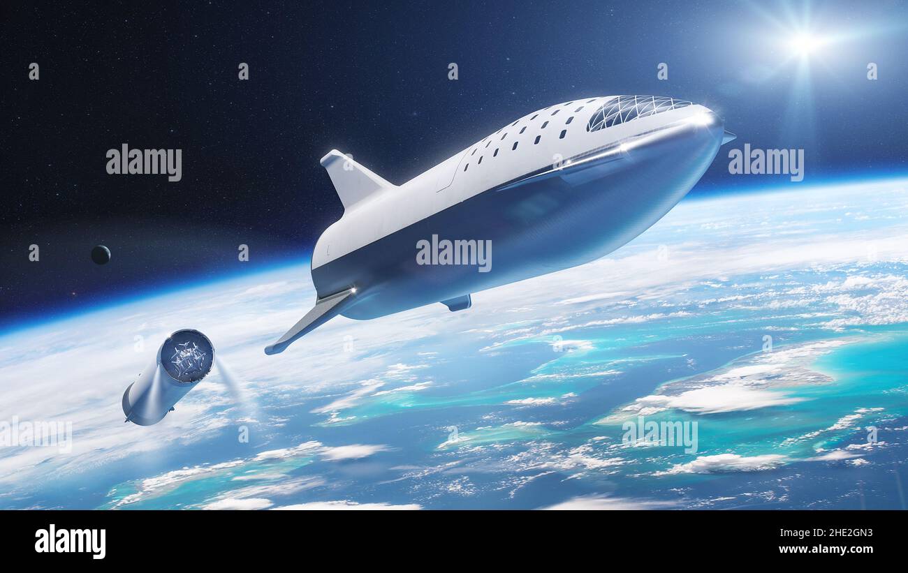 Star ship in low-Earth orbit. Elements of this image furnished by NASA ...