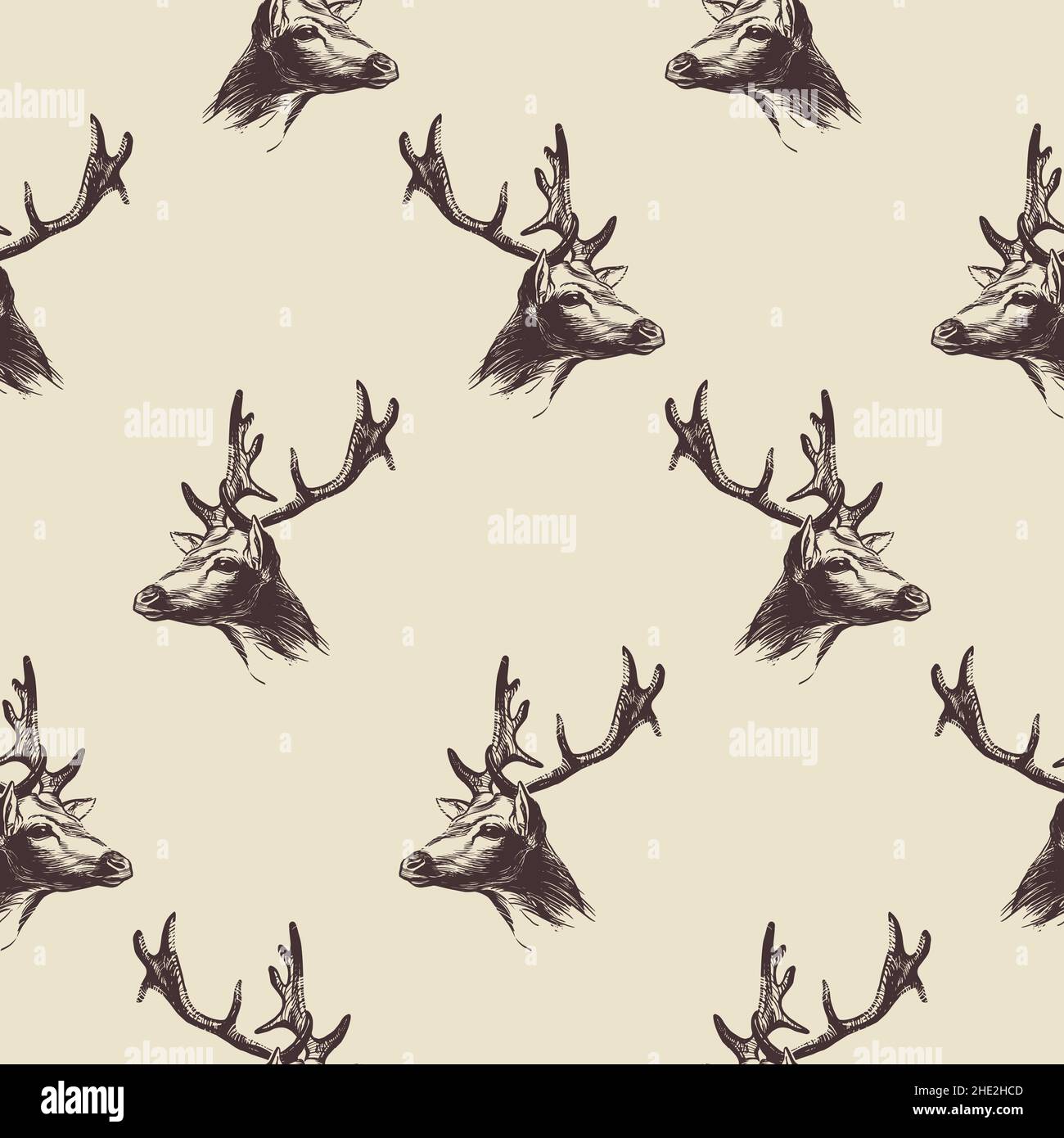 Hand drawn deer head pattern on beige background for printing on paper ...