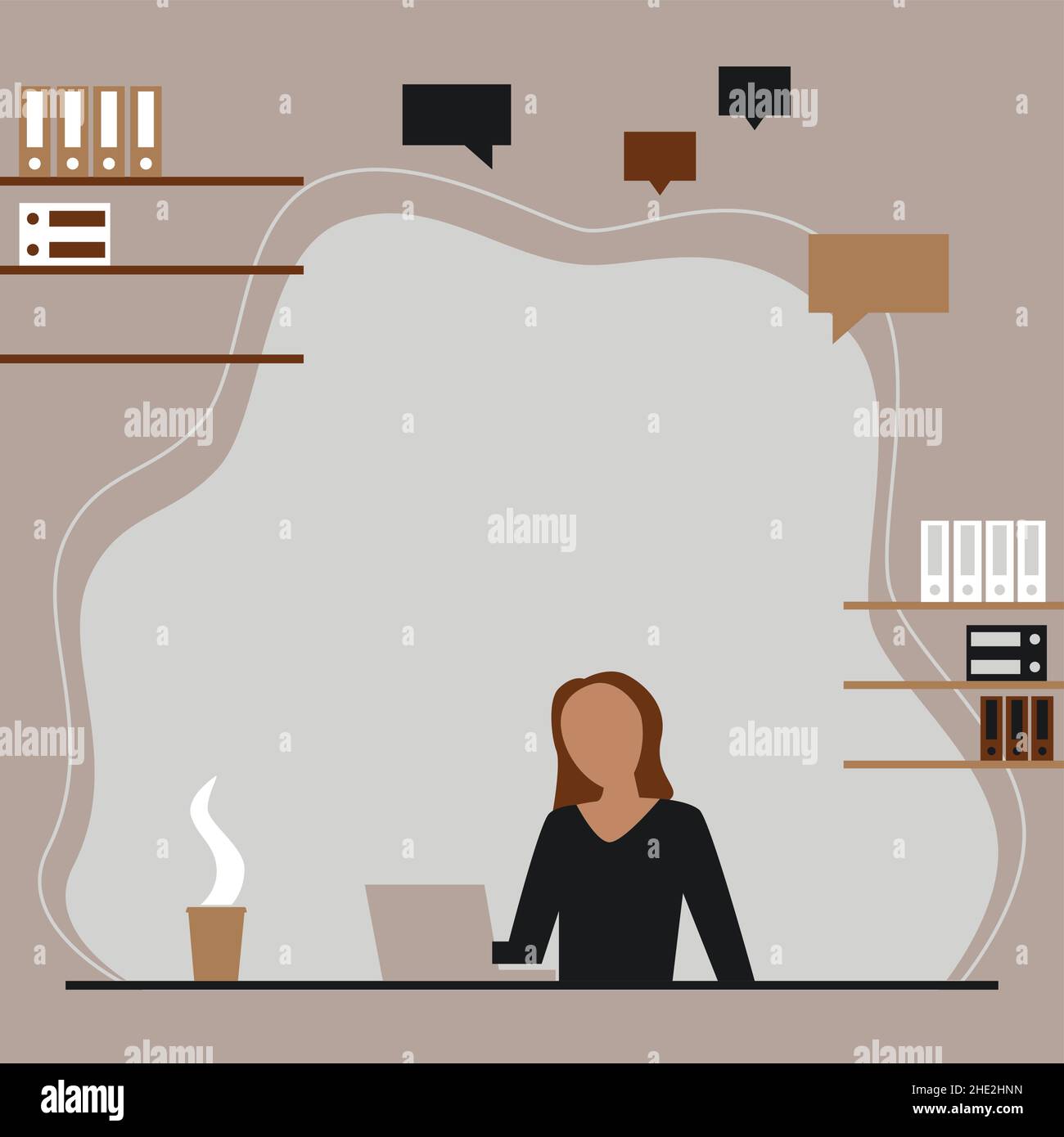 Woman Sitting On Desk Working And Presenting New Technologies ...